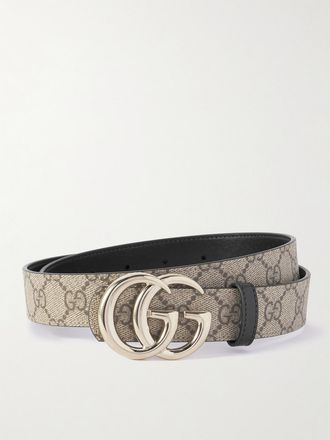 Gucci Gg Marmont Gürtel Aus Beschichtetem Canvas Mit Lederbesätzen - Neutral