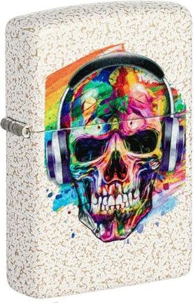 Zippo Sturmfeuerzeug - Skull Headphones, Mercury Glass, Color Image - Nachfüllbar - Wiederverwendbar - Windfestes Design - Geschenkbox - Made in USA
