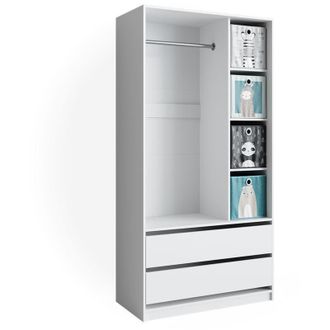 Vicco Kinderkleiderschrank Elmo, Wei&szlig;, 100 x 200 cm mit 2 Schubladen und Faltboxen Vicco