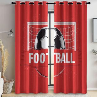 Generic Gardinen H215 x B110 cm (2er Pack) Verdunkelungsvorhänge mit Ösen Aufdruck Mit Einfach Sport Fußball Muster Superweich Vorhänge Blickdicht Gardinen fü