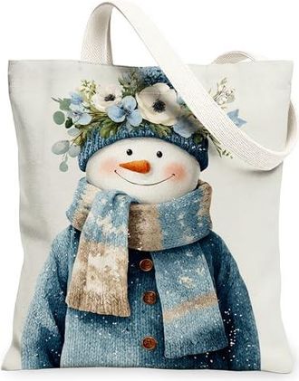 Generic Joli sac fourre-tout en toile motif bonhomme de neige r&eacute;utilisable, confortable, l&eacute;ger et lavable, pour voyage, plage, 33 x 38 cm