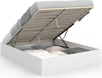 IDMarket Lit coffre double SANDSIDE avec sommier 160 x 200 cm blanc