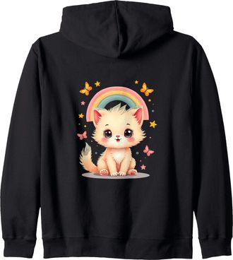 Mapanoli Design S&uuml;&szlig;e Regenbogenkatze mit Schmetterlingen und Sternen Kapuzenjacke