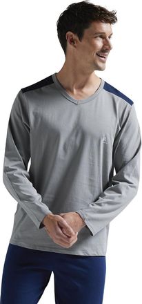 Ath&eacute;na Langer Schlafanzug f&uuml;r Herren, Ecopack - Jersey 100% atmungsaktive Baumwolle - Langarm-T-Shirt + Hose - Label &Ouml;ko-TEX Standard 100, Grau/Marineblau, L
