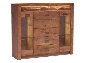 Mirjan24 Barschrank Indiano I-08 mit 3 schubladen, Barkommode, Highboard, Getr&ouml;nkeschrank, Schrank mit Getr&auml;nkefach (Esche Hell, mit warmwei&szlig;er LED-Beleuchtung