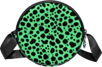 Generic Sac &agrave; bandouli&egrave;re rond pour femme, motif pois l&eacute;opard, petit sac &agrave; bandouli&egrave;re avec fermeture &eacute;clair, bretelles r&eacute;glables, sac &agrave; main rond d&eacute;contract&eacute;