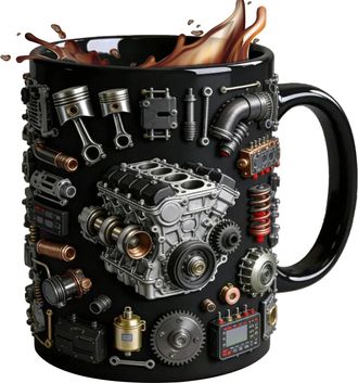 Generic Motorrad - Realistisches Mechanisches Design - Motor-Keramik Kaffeebecher mit Anti-Rutsch-Griff,F&uuml;r Home Office M&auml;nner Freund Autoliebhaber Valentinst