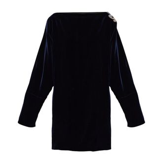 Versace Samtkleid mit langen &Auml;rmeln - - Dresses - Damen - Blau - S