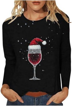 Generic Hauts de Noël pour femmes à col rond - Pull de Noël à manches longues - Élégant et décontracté - Imprimé de Noël - Tunique pour les fêtes de fin danné