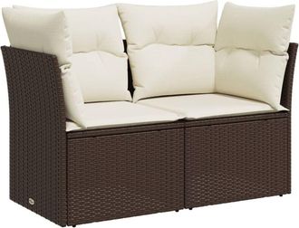 vidaXL Canap&eacute; de jardin avec coussins 2 places marron r&eacute;sine tress&eacute;e
