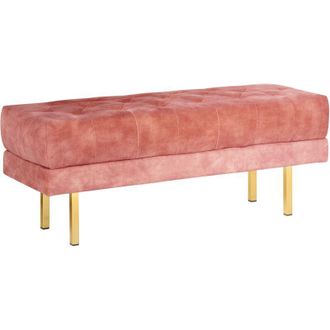 Beliani Banc en Velours Banquette de Lit Rembourr&eacute; Glam Pouf Pieds en M&eacute;tal Dor&eacute; Rose Roseville