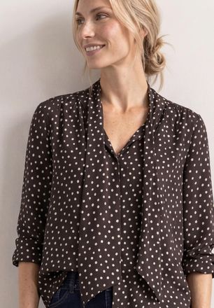 Street One Langarmbluse STREET ONE, Damen, Gr. 34, braun (schwarz coffee), Stoff, 100% Viskose, gepunktet, klassisch normal, Rundhals, elastischer Bund, Blusen, 
