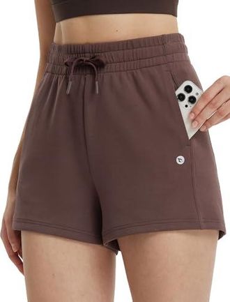 Baleaf Short de course &agrave; pied taille haute en modal pour femme - 10,2 cm - Short de sport athl&eacute;tique pour entra&icirc;nement, yoga, salon avec poches - D&eacute;contract&eacute;