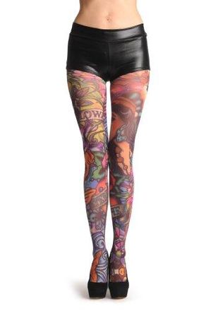 Liss Kiss A Girl With Flowers Tattoo - Multicolore Collants Taille Unique (34-42)