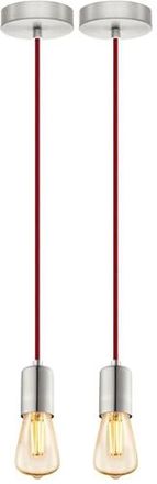 Eglo Pendelleuchte Yorth, 1 flammige Schnurpendel H&auml;ngelampe Vintage, Industrial, H&auml;ngeleuchte aus Stahl in Nickel-Matt, Kabel in Rot, Esstischlampe, Wohnz