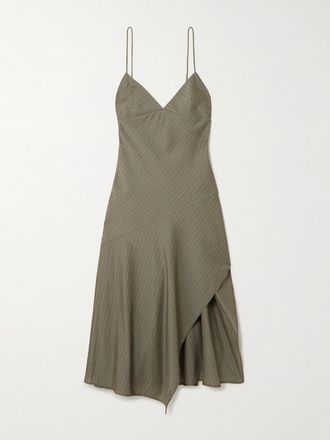 St.Agni Asymmetrisches Kleid Aus Twill Aus Einer Baumwollmischung Mit Nadelstreifen - Grün