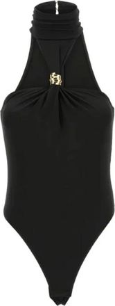 Elisabetta Franchi Femme, Tops, Noir, Taille: 38 FR Body en jersey cr&ecirc;pe avec d&eacute;tail bijou