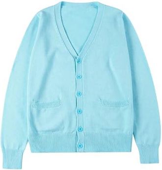 Generic Femmes Col V Solide Tricot Top Cardigan Mode Cardigan Printemps Fin Manches Longues Slim Vestes, bleu ciel, Taille XL