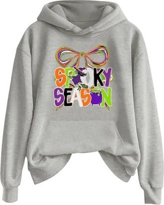 Generic 2026 Vestes pour femmes, chandail &agrave; capuche imprim&eacute; Halloween, sweatshirt &agrave; manches longues, d&eacute;contract&eacute;, confortable, pour lautomne, gris clair, M