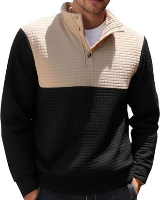 Generic Pull à col rond pour homme - Automne et hiver - Vêtement de sport décontracté - Bouton - Sans capuche - Manches longues - Sweatshirt décontracté, bleu