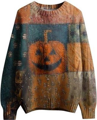 Generic Pull à col rond pour homme - Pull dHalloween amusant en forme de citrouille - Haut de vacances - Pull dhiver coupe ajustée, Orange, XXL