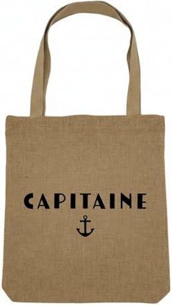 Fabulous Sac Shopping Tote Bag Aspect Lin - Capitaine Marine Mer Eau - Sac de Courses Toile Epaisse 360g Beige Naturel Cabas Port&eacute; Epaule Solide Imprim&eacute; en Fra