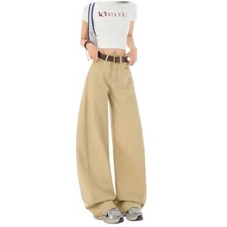 Generic Jeans pour femme taille haute jambe droite extensible taille décontractée pantalon de survêtement extensible avec poches, kaki, XL