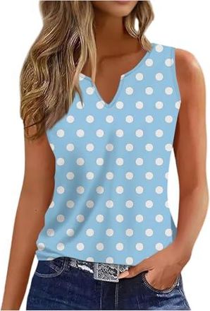 Generic Debardeur Femme Chic et &eacute;l&eacute;gant Chemisier sans Manche &Agrave; Pois D&eacute;bardeur Blanc Col V Top Ete Haut Chic et Elegant Fluide Ample Caraco Vetement Femme Ete