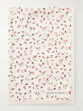 Magda Butrym Foulard En Serge De Soie &Agrave; Imprim&eacute; Fleuri Et &Agrave; Finitions En Dentelle - Cr&egrave;me