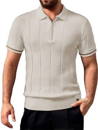 Generic Polo l&eacute;ger et respirant pour homme, coupe classique, d&eacute;contract&eacute;, vintage, boutonn&eacute;, confortable, extensible, t-shirts dext&eacute;rieur, beige, XXL