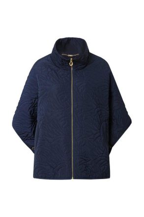 Ulla Popken Outdoorjacke Stepp-Poncho Oversized Samt-Piping Stehkragen