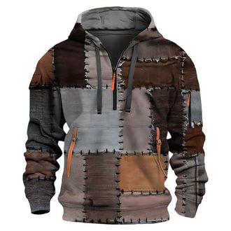 Generic Chemise en coton et lin pour homme, manches longues, col montant, couleur unie, haut décontracté à capuche pour homme, bleu, 3XL