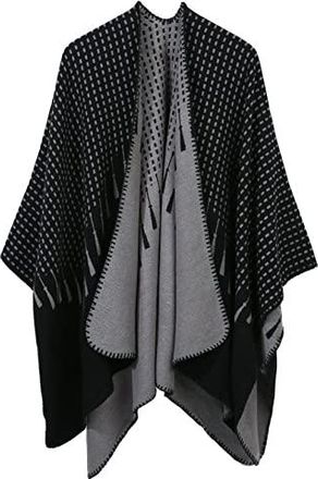 Generic Châle dhiver pour femme, motif simple à pompons fendus des deux côtés, polyvalent, tendance, imitation poncho coupe-vent, chaud, tendance, cape, cardi
