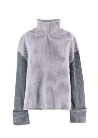Victoria Beckham Grey Tricolour High Neck Wool Jumper Size XXS