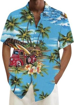 Generic Chemise hawa&iuml;enne d&eacute;t&eacute; pour homme - Motif palmier hawa&iuml;en des Cara&iuml;bes - Chemise amusante &agrave; manches courtes boutonn&eacute;e - Coupe ample - Style cubain - S