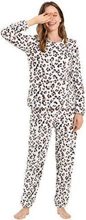 Allegra K Ensembles de pyjama en flanelle dhiver pour femmes Haut et pantalon de nuit à manches longues imprimés mignons Imprimé léopard S