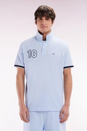 Eden Park Polo &Agrave; Manches Courtes En Coton Ciel Broderie 10 Coupe D&eacute;contract&eacute;e