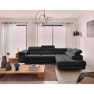 Best Mobilier Zaria - ecksofa rechts - mit schlaffunktion und bettkasten sowie verstellbaren kopfstützen - 5-sitzer - aus cord - dunkelgrau