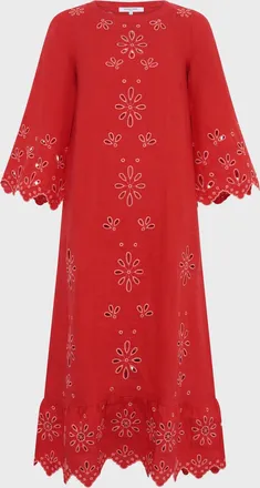 Gerard Darel Robe en lin &agrave; broderies ajour&eacute;es - ANTONIA - Rouge baiser