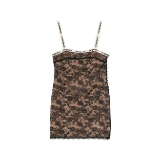 Saint Laurent Lace-overlay Logo-strap Mini Dress