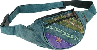 Guru Shop Bestickte Ethno Sidebag, Nepal G&uuml;rteltasche - Petrol, Unisex - Erwachsene, Baumwolle, 15x20x8 cm