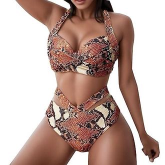 Generic Ensemble bikini pour femme taille haute triangle maillot de bain dos nu push-up col en V maillot de bain piscine v&ecirc;tements de vacances basiques pour f