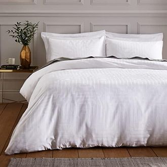 bianca Fine Linens Bettwäsche Satin Geo Jacquard Baumwolle Super King Bettbezug Set mit Kissenbezügen weiß