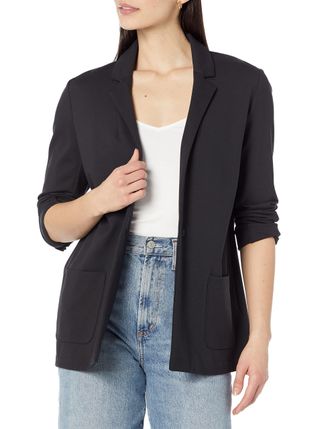 Amazon Essentials Damen Weicher Ponte-Blazer mit lockerer Passform, Schwarz, 3XL Große Größen