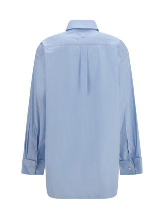 Prada Womens Oversized Shirt With Pocket And Embroidered Logo Astro Cotton