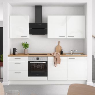 Nobilia home24 Küchenzeile High-Line Kombi C 240cm Ausrichtung links Weiß/Hochglanz Weiß ohne Elektrogeräte