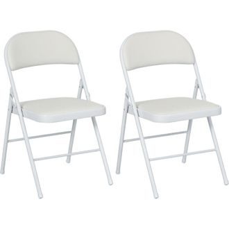 HOMCOM Homcom - Lot de 2 chaises pliantes assise dossier rembourr&eacute;s acier synth&eacute;tique blanc