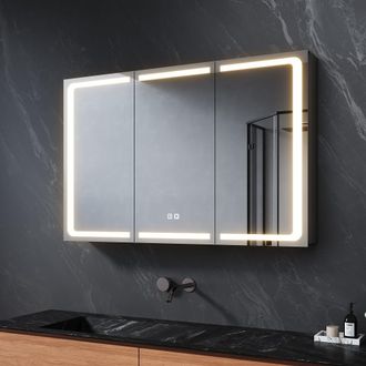 SVNR Spiegelschrank Bad 100x60x13cm Badschrank Mit 3 Glast&uuml;ren, 3mm Kupferfreier Kosmetikspiegel, Verstellbare Regale, Edelstahl, Antibeschlag, Steckdose(S