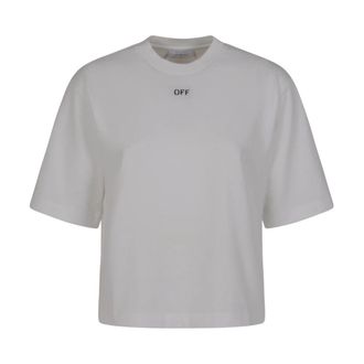 Off-white Embroidered Flowers Boxy Logo Tee - - Tops - Damen - Wei&szlig; - XS