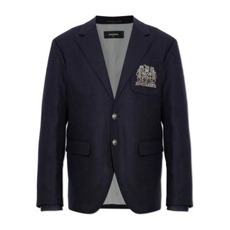 Dsquared2 Wollblazer mit besticktem Logo - - Jackets - Herren - Blau - 3XL